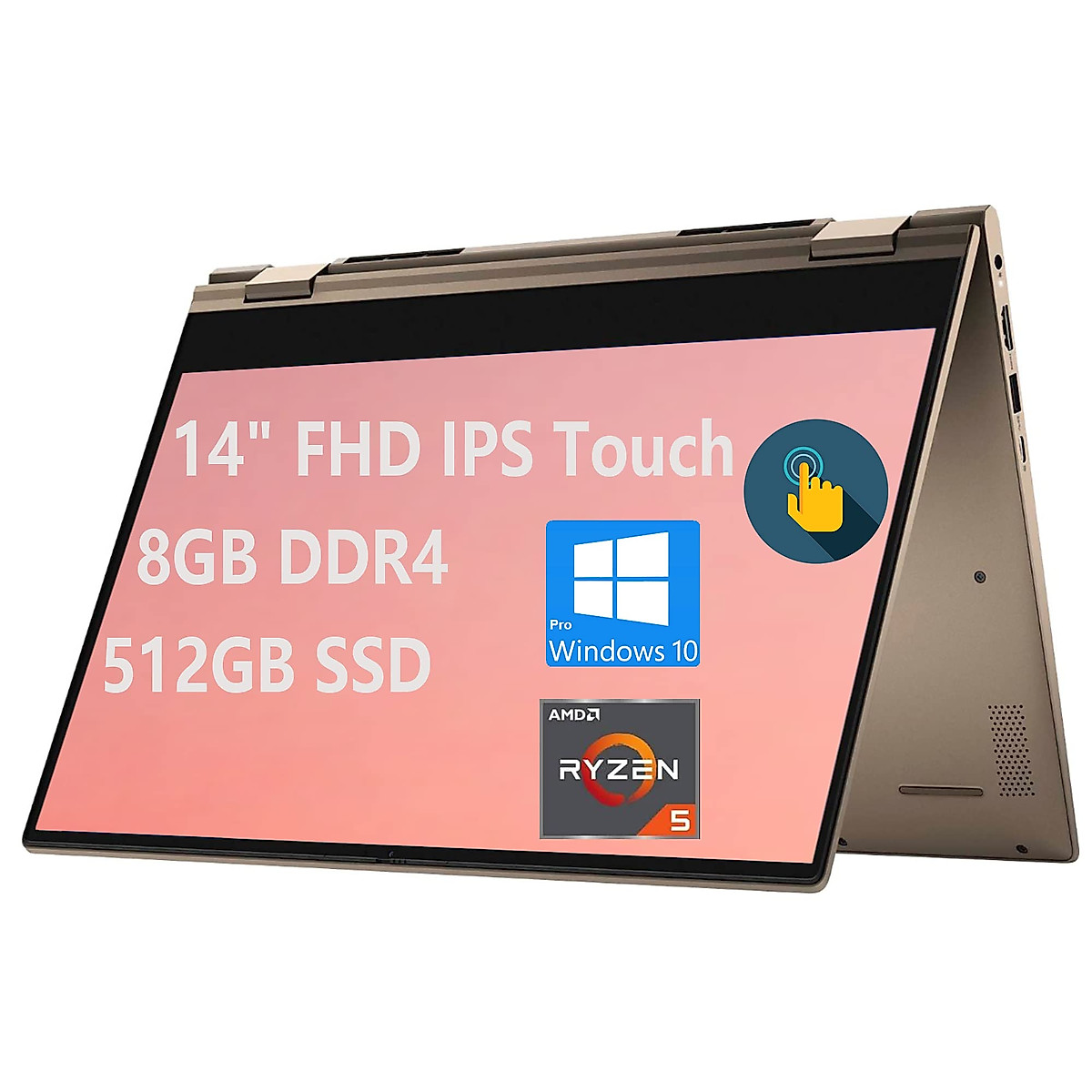 Dell Premium Inspiron 14 7000 7405 2-in-1 Laptop 14" FHD IPS Touchscreen | AMD 6-Core Ryzen 5 4500U (> i7-10510U) | 8GB DDR4 512GB SSD | Backlit KB Fingerprint HDMI USB-C WiFi6 Win10 Pro Gold(Renewed)