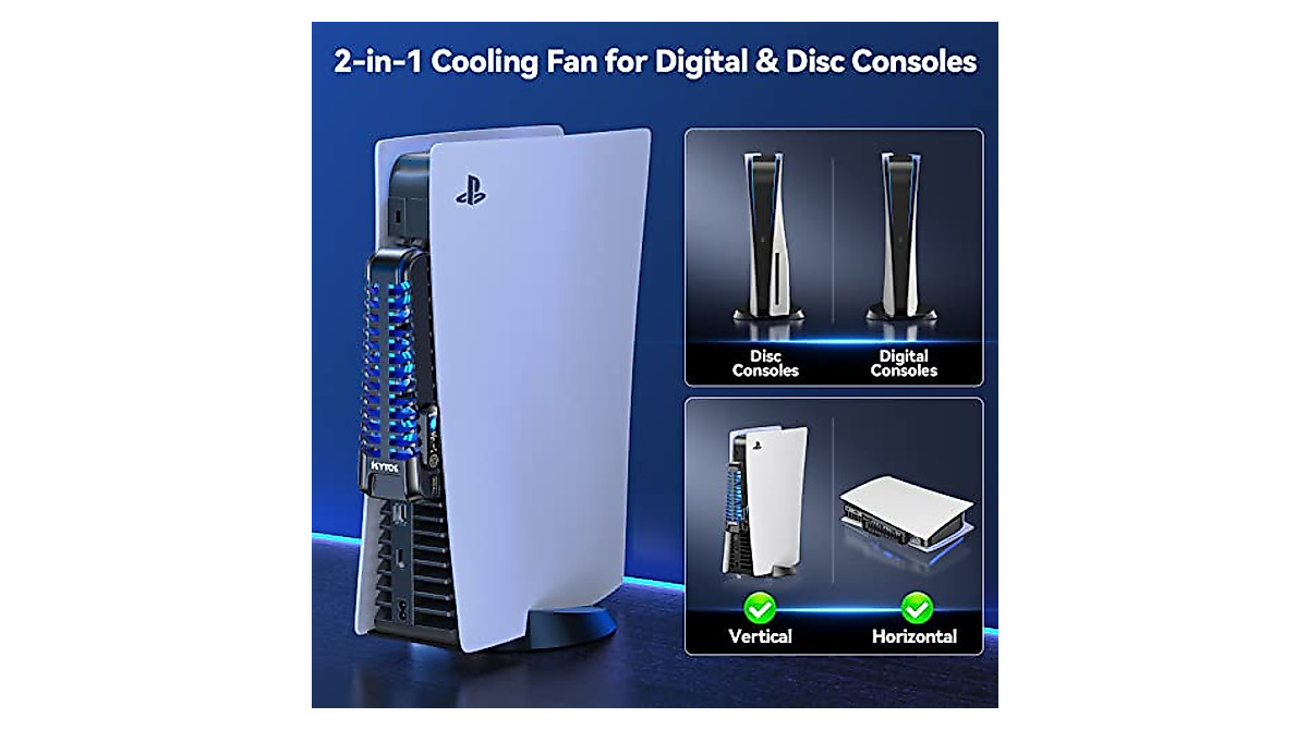 Kytok PS5 Cooling Fan with 3 Adjustable Fans, Quiet PS5 Fan Upgraded ...
