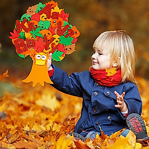 Winlyn 8 Sets Fall Crafts Kits Kids Fall Crafts Bulk Thanksgiving Crafts DIY Thankful Tree Art Sets Autumn Leaf Foam Stickers Pom-Poms Arts and Crafts for Kids Holiday School Classroom Activities