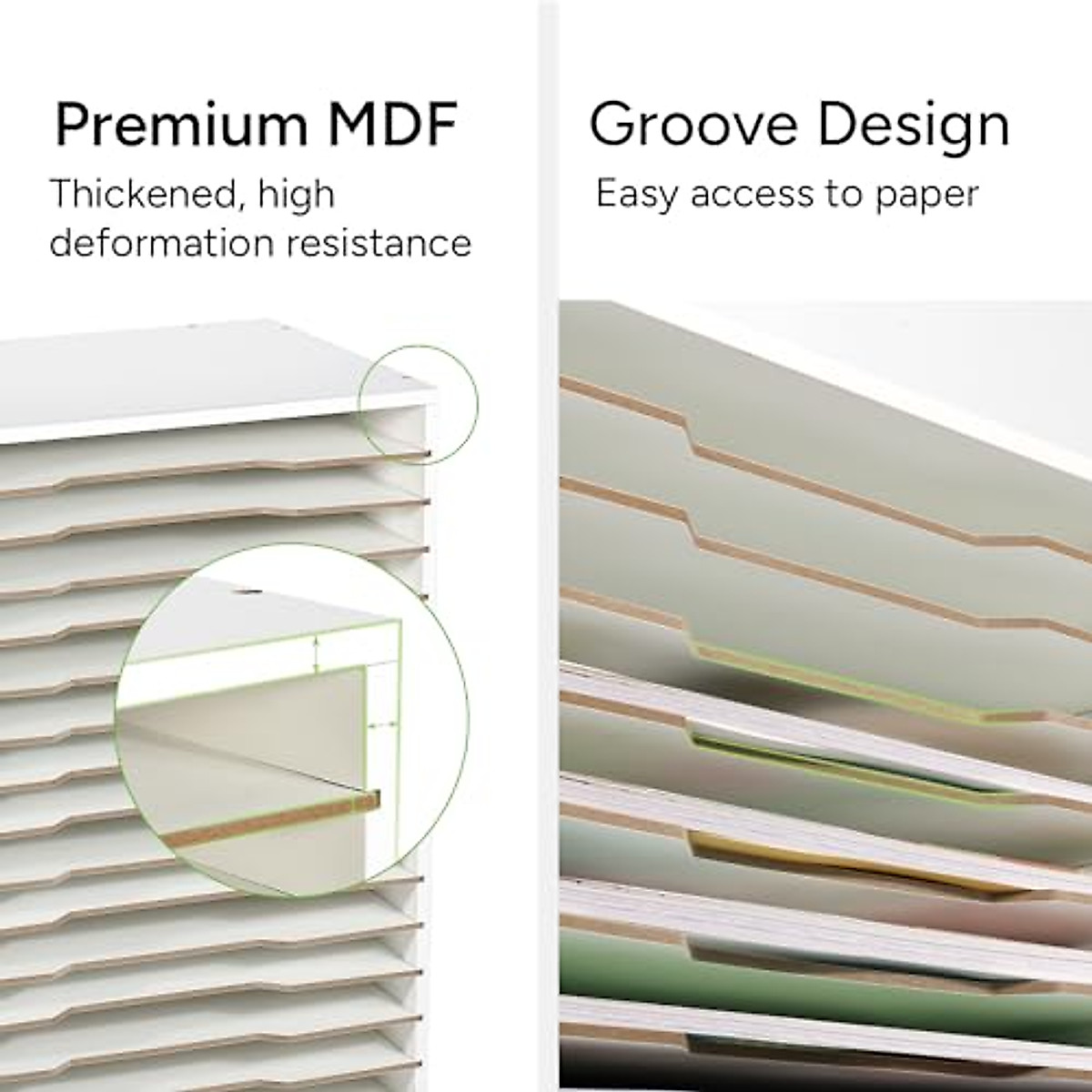 Caydo 15 Slot Paper Organizer Storage, Wood Adjustable Shelves Paper Storage Shelf with Extraction Slot for 12x12Inch Scrapbooks, Heat Transfer Papers, Files, Vinyl fo Office, Home (White)