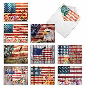 The Best Card Company 10 Assorted Thank You Note Cards Boxed Set 4 x 5.12 Inch with Envelopes (10 Designs, 1 Each) Artful Flags M6580TYG
