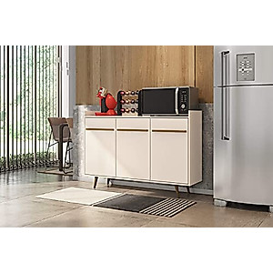 Manhattan Comfort Bradley Mid Century Modern Dining Room 4 Shelves Buffet Stand Cabinet, 53.54", Off White