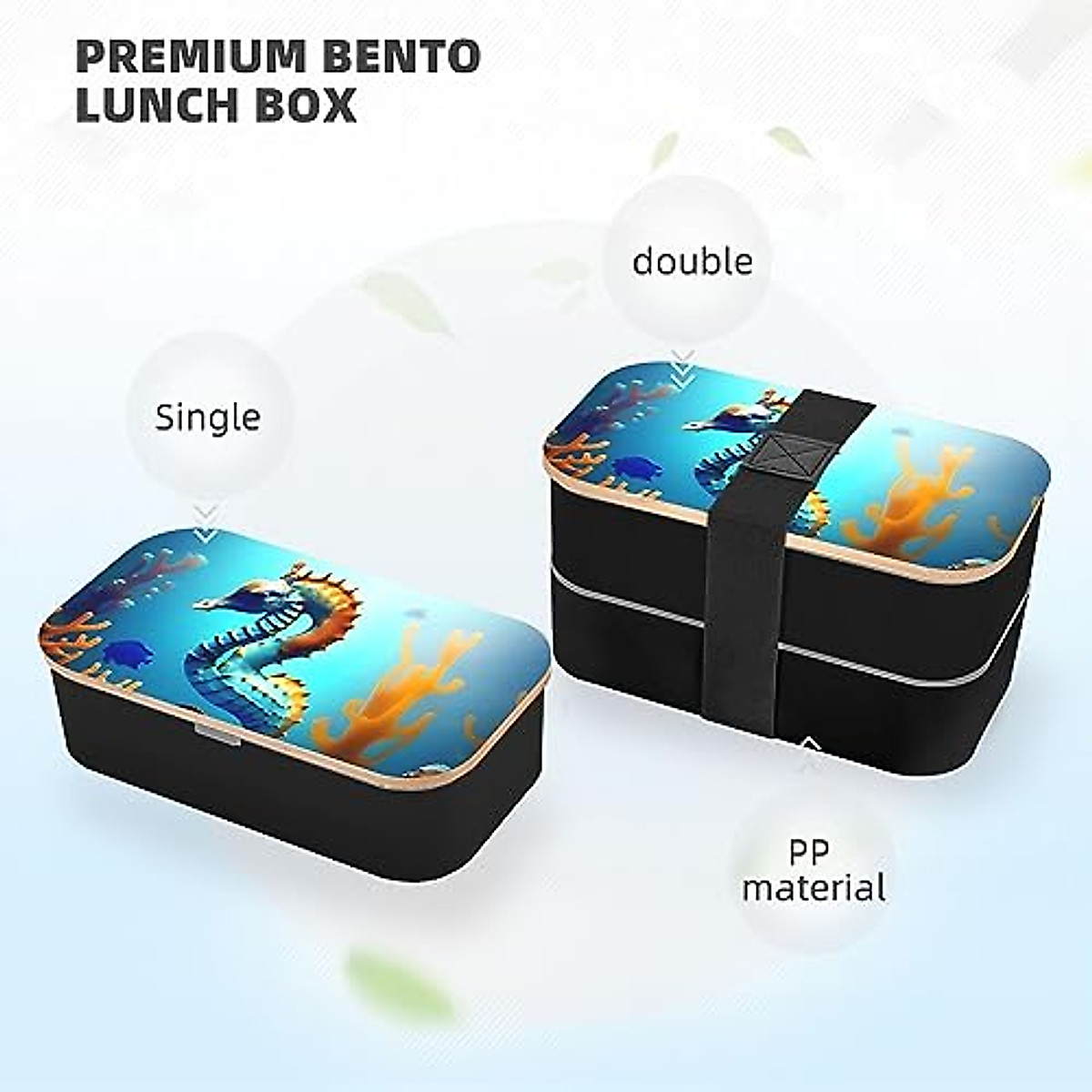 Seabed Coral Seahorse Adult Lunch Box, Bento Box, With Cutlery Set Of 3, 2 Compartments, Rectangular, Lunch Box For Adults