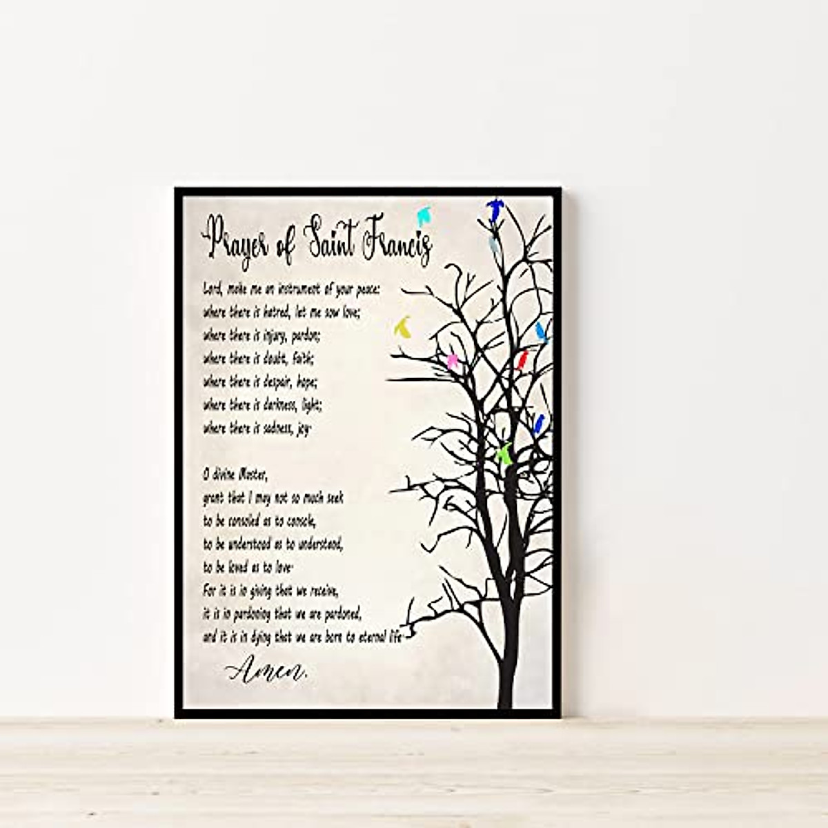 RCVTVPV Prayer Of Saint Francis Wall Art Religious Catholic Art Poster Hummingbird Print Canvas Wall Art For Home Office Framed Ready to Hang 8"x12"