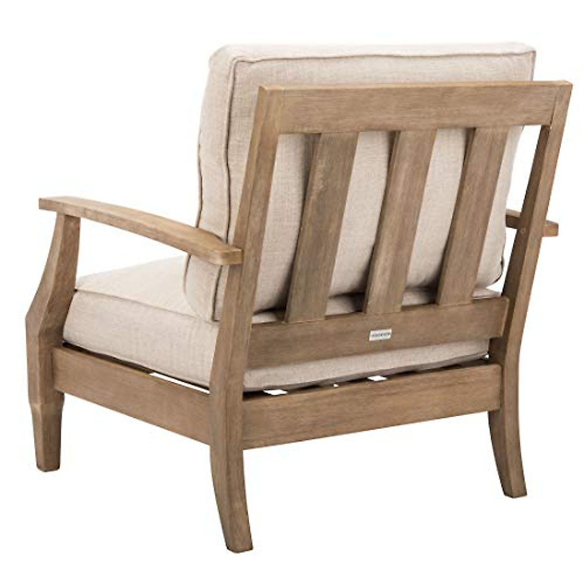SAFAVIEH Couture Patio Martinique Natural and White Wood Outdoor Arm Chair
