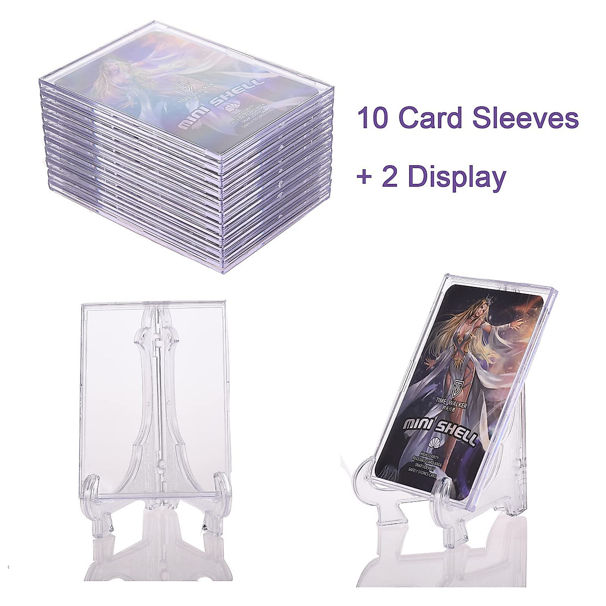 Tpoael Cards Sleeves Top Loaders 10 Hard Acrylic Card Protector Clear Card Brick + 2 Display Stand Fit for Trading Cards,Standard Sports Cards,Baseball Card Holder Cases Collectibles White