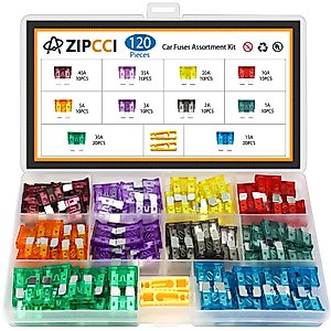 ZIPCCI 120 Pcs Standard Car Fuse, Fuses Assortment kit(1A/2A/3A/5A/10A/15A/20A/25A/30A/35A/40AMP) Automotive Blade Fuse for RV, Truck, Marine, Auto Accessories