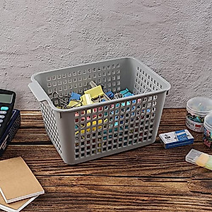 Ramddy Pantry Storage Baskets Bin, Small Plastic Gray Basket, 6 Packs