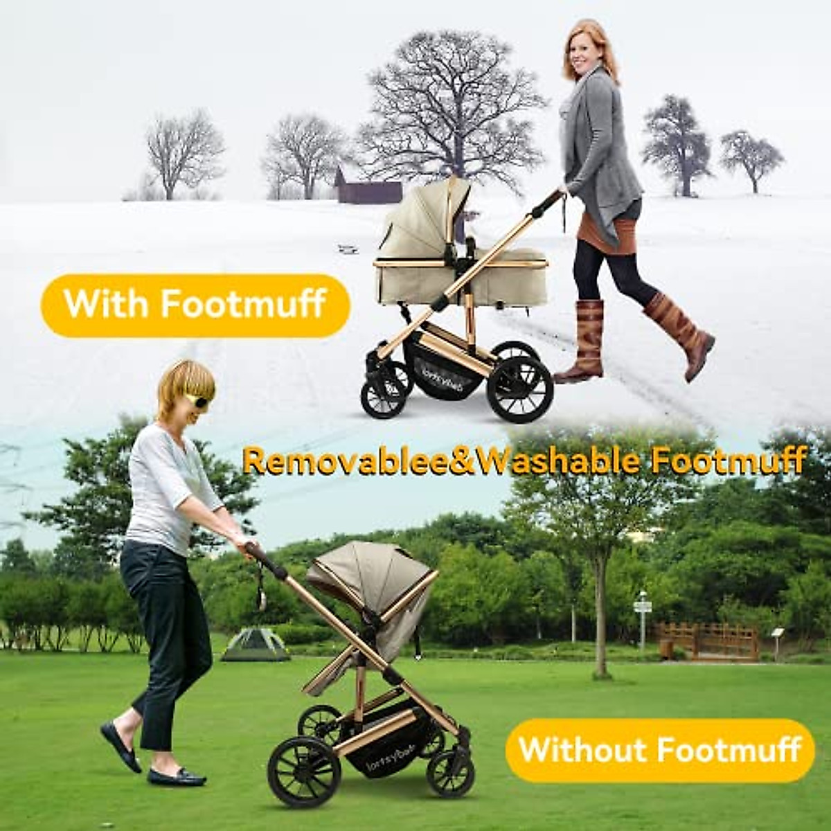 Infant Newborn Baby Bassinet Stroller - 2 in 1 High Landscape Convertible Stroller with Reversible Seat | Foldable Aluminum Alloy Pram Anti-Shock Toddler Pushchair Strollers for 0-36 Months Babies