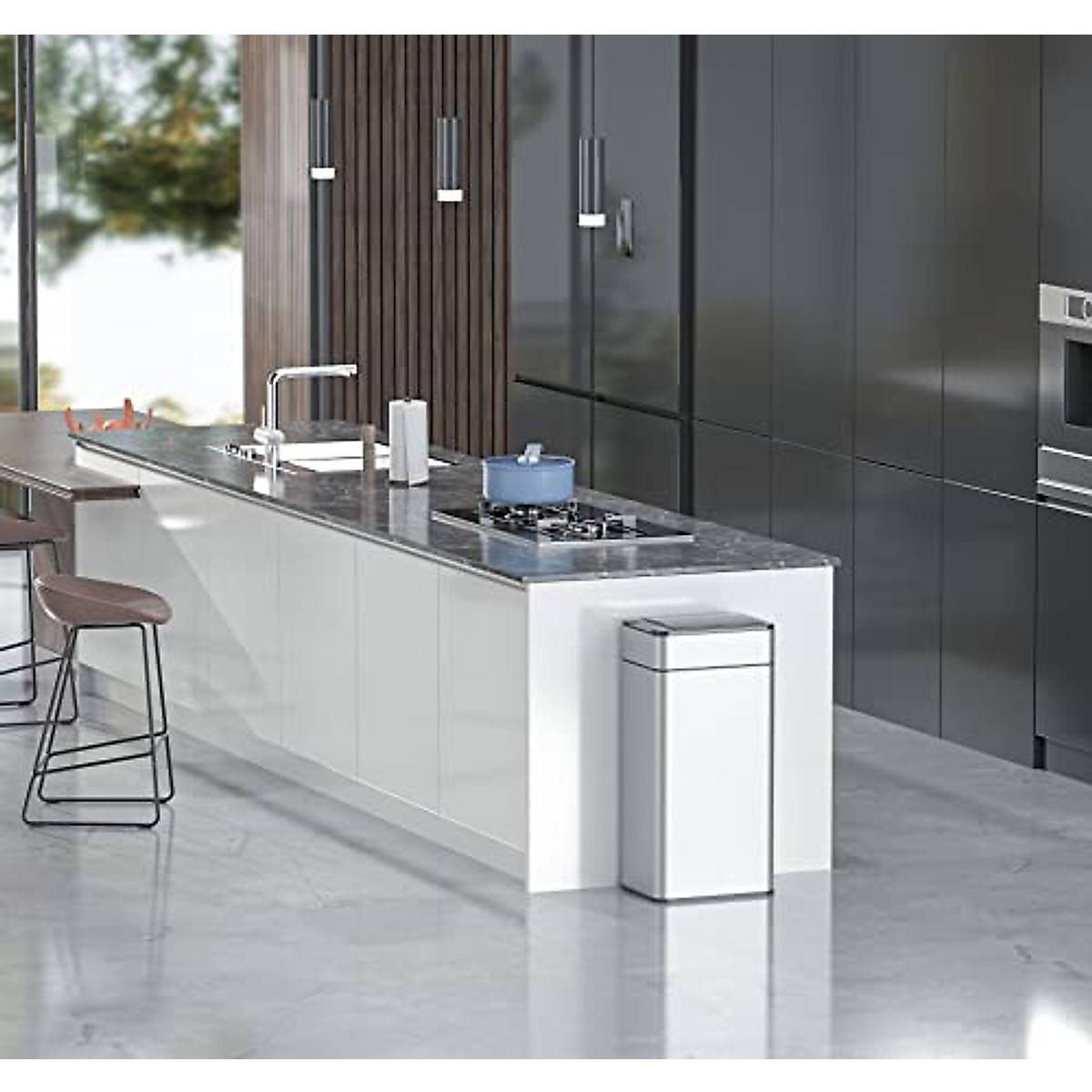 Kitchen Trash Can - ELPHECO - 40 Liter / 10.6 Gallon Automatic Trash Can with Butterfly Lid, Brushed Stainless Steel Finish, Motion Sensor Garbage Can for Kitchen, Office, Living Room, Outside, 6 AAA Batteries (Excluded)