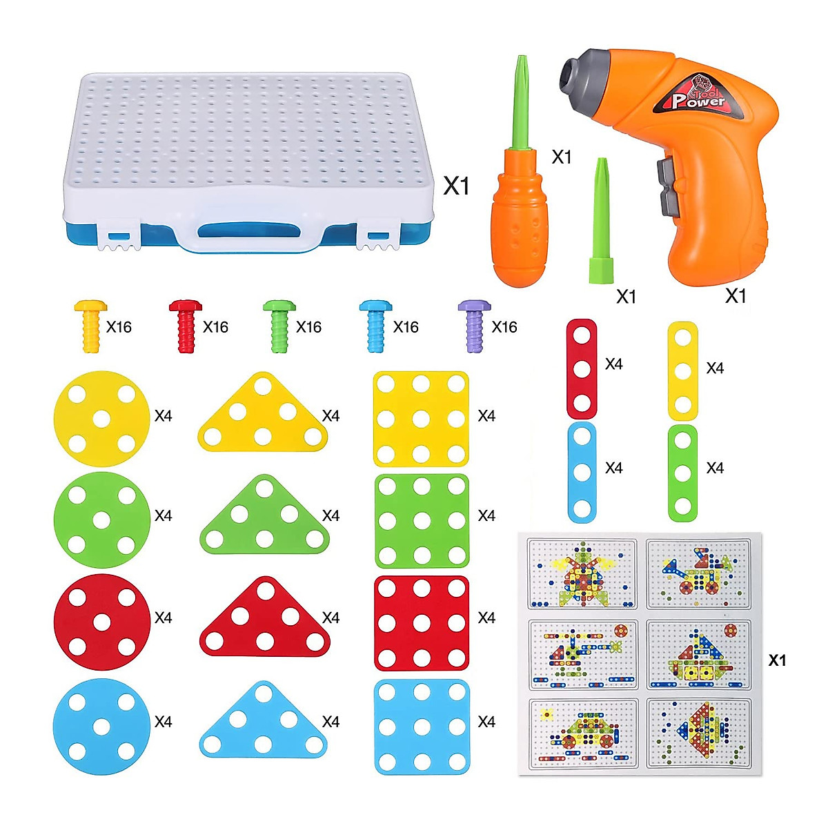 Haifeng 147 Pieces Creative nPlay Drill and Screwdriver Toy Set, DIY Mosaic Design Art Kit, STEM Education Learning Toy for Kids Aged 3-8 Years Old