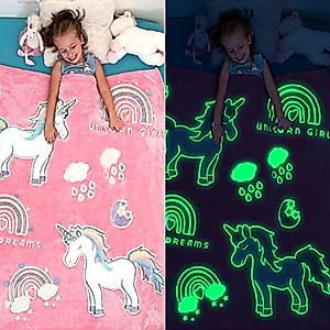 Unicorn Blanket - Glow in The Dark Blanket for Girls - Fluffy Pink Unicorn Throw Blanket, Plush Blanket Kids - Unicorn Bedding, Unicorn Gifts for Girls, Unicorn Toys, Blankets for Girls 50" x 60"