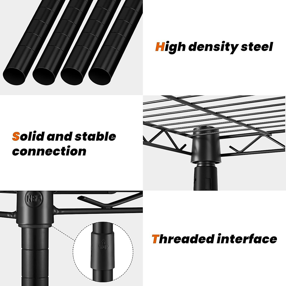 FLL Wire Shelving Unit 5-Tier NSF-Certified Heavy Duty Commercial Grade Metal Storage Shelves, 14" D x 24" L x 60" H Adjustable Wire Rack Shelving for Bathroom Kitchen Pantry Closet (Black)