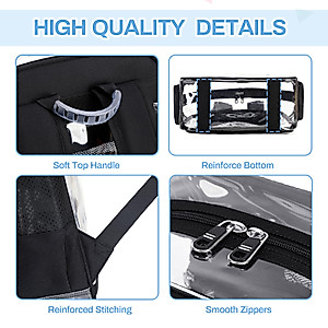 MUSEVOS Clear Backpack Stadium Approved, Heavy Duty See Through Book Bag, Black Transparent