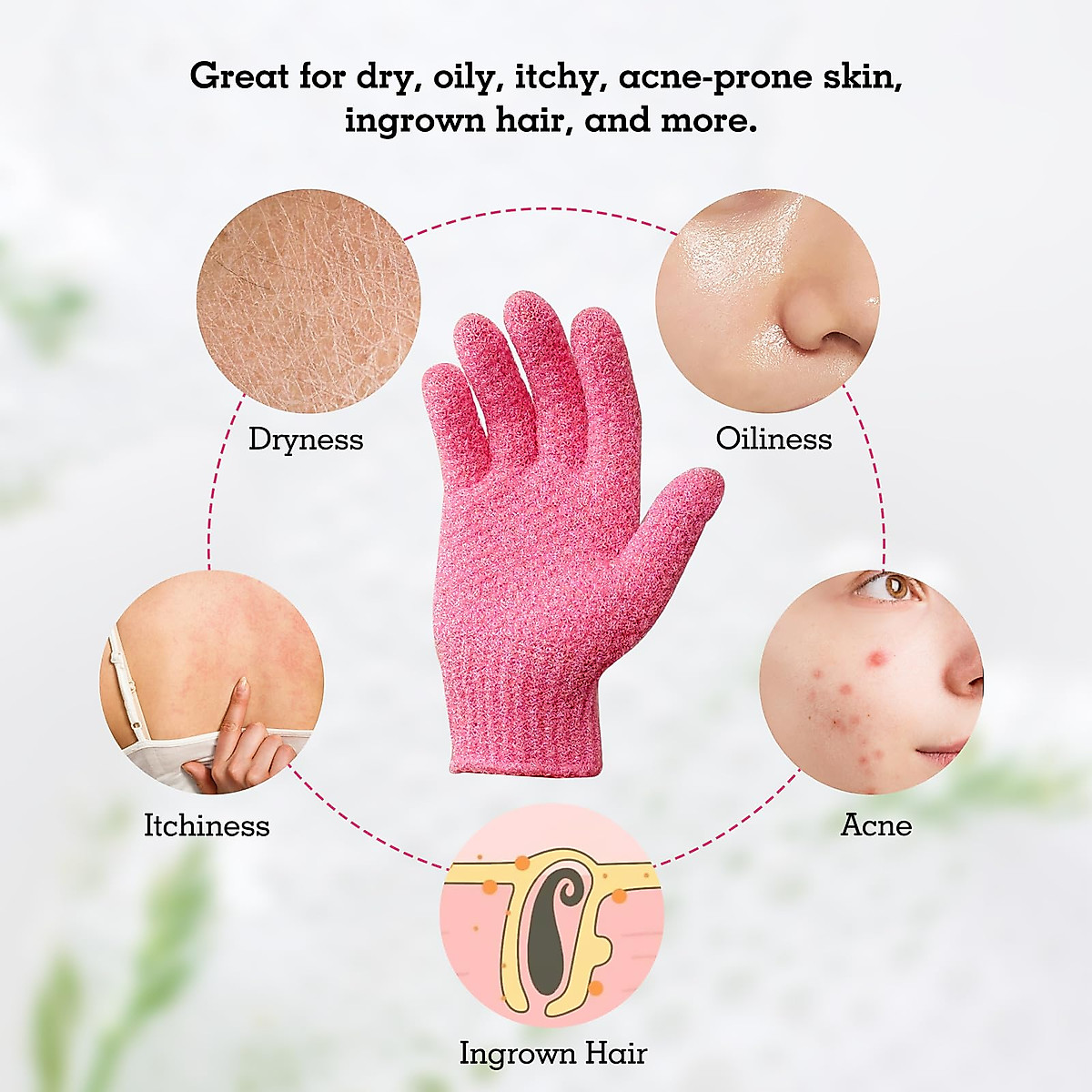Evridwear Exfoliating Glove Shower Gloves Exfoliate Dead Skin for Dry Sensitive Skin No Irritation with Hanging Loop