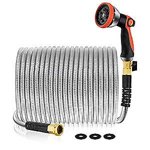 Garden Hose 50 ft Metal - Stainless Steel Water Hose Flexible Heavy Duty Garden Hose Collapsible and No Kink Water Pipe