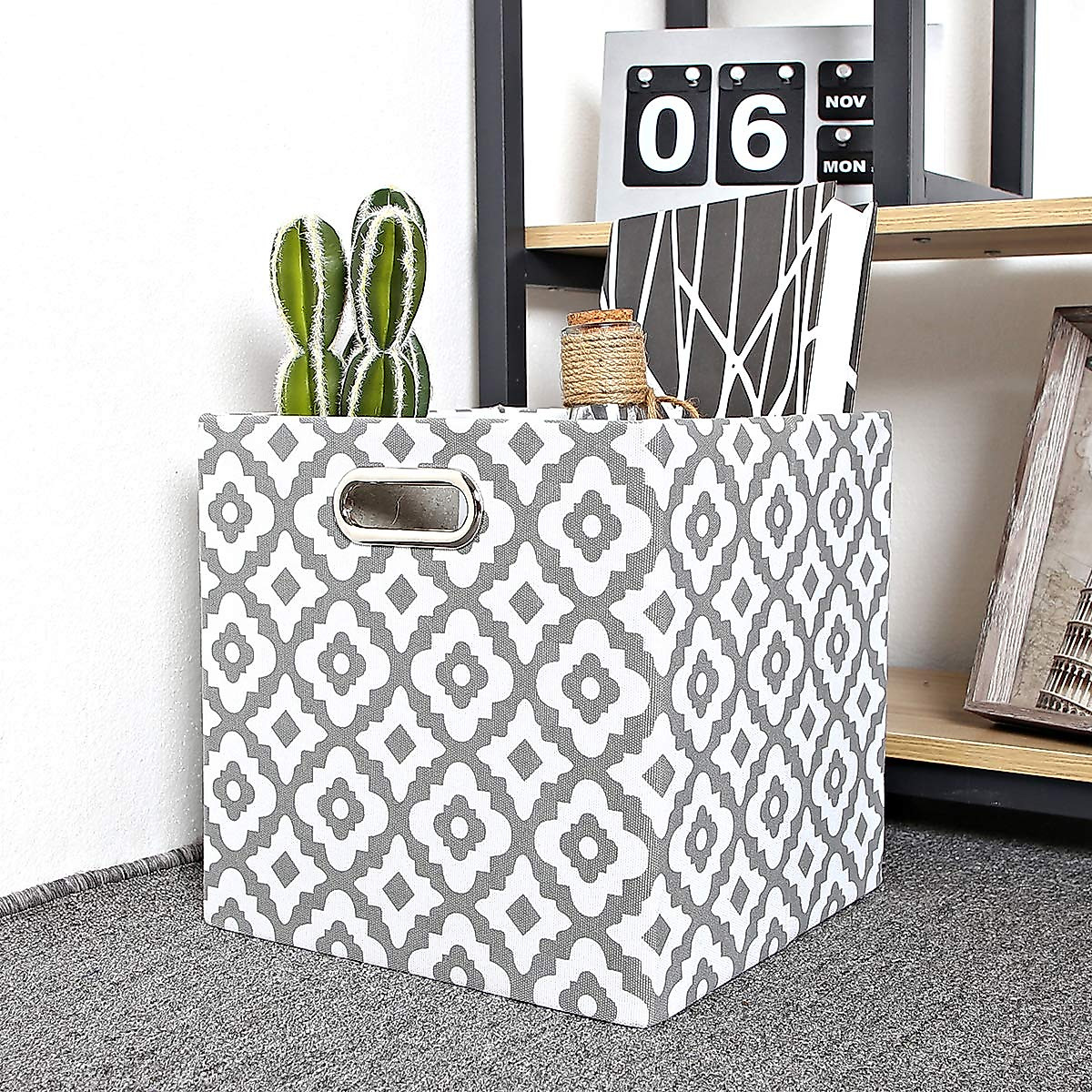 BAIST Pretty Storage Bins,Heavy Duty Square Colorful Fabric Storage Cube Bins Baskets for Playroom Bedroom Shelf,4-Pack