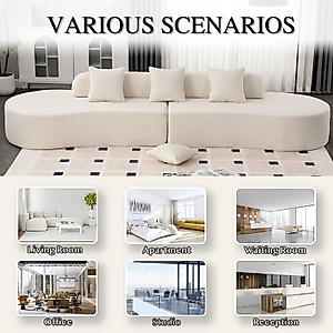 LuxyHoom 130.5'' Sectional Sofa Couch, Modern Cloud Sofa with 3 Pillows, Comfy 4 Seat Modular Sofa, Minimalist Curved Terrycloth Sofa for Living Room, Apartment, Hotel, No Assembly Required, Beige