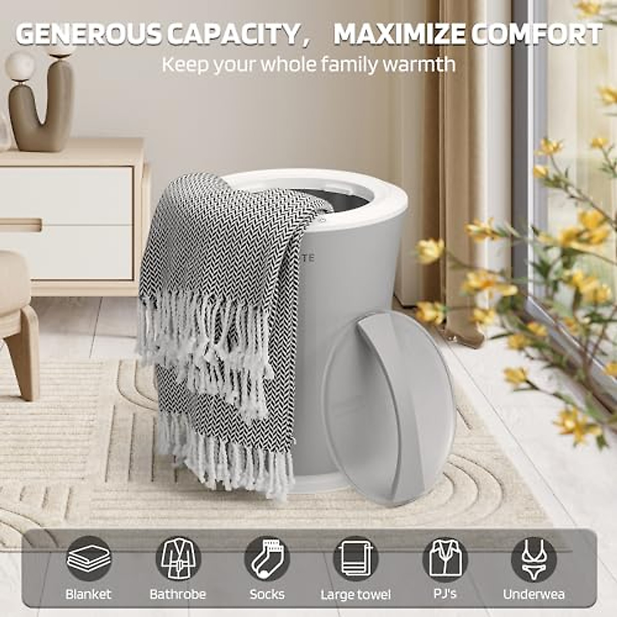 Lagute iSnug Towel Warmer for Bathroom, with 3-Level Timer, Warning Alarm RGB Light, Auto Shut-Off, 5.3 Gal Heating Bucket for Bathrobe, Blanket, Gray