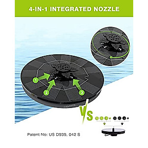 Xinhong Solar Bird Bath Fountains, Upgrade 3W Solar Powered Fountain Pump with 3 In 1 Rotation Nozzle, Free Standing Floating Solar Fountain Pump for Bird Bath, Fish Tank, Pond