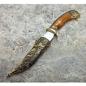 11" Bear Head Golden Fixed Blade Collectors Survival Hunting Knife W/Decorative Sheath by Survival Steel