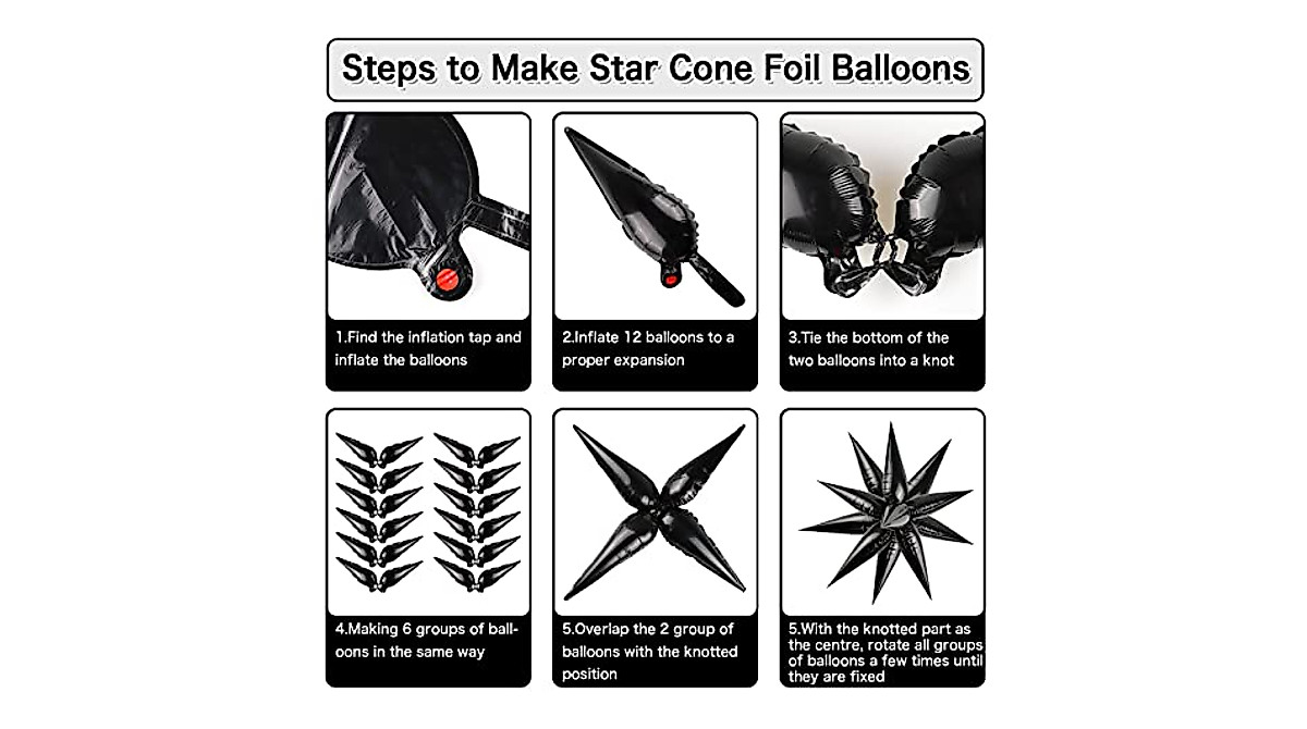Black Explosion Star Balloons – 50pcs for Stunning Party Decor