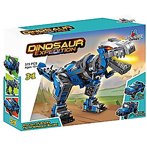 Apostrophe Games 3 in 1 Dinosaur Expedition Building Block Set (375 Pieces) Build a T-Rex, Truck or SUV, for Kids and Adults