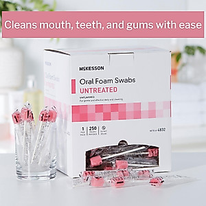 McKesson Oral Foam Swabs, Untreated, Gentle and Daily Oral Cleaning, Unflavored, 250 Count, 1 Pack