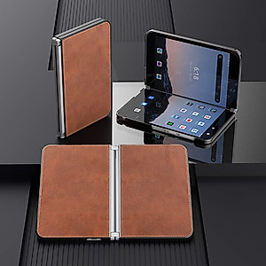 Feitenn Leather Slim Case for Microsoft Surface Duo Case 2020, Lightweight Folio Thin PU Leather Cover Durable Protective Bumper Shockproof Defender Shell for Microsoft Surface Duo 8.1" 2020 - Brown