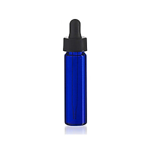 MagnaKoys 2 Dram 1/4 oz Cobalt Blue Glass Vials w/Straight Black Bulb Eye Glass Droppers for Essential Oils & Liquids (Pack of 2)