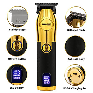 HINSN Men's Cordless Hair Clippers, Rechargeable Beard Trimmer with LED Display, Low Noise Body Haircut, Painless Cutting, Gift for Dad and Husband