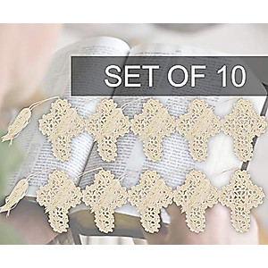 Home-X Ivory Crocheted Cross Bookmarks with Tassel-Religious Church Gifts and Bible Study Supplies-Set of 10-4"H x 3"W
