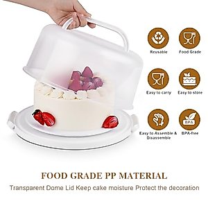 Cake Carrier with Lid and Handle, Multipurpose Cake Stand Fits 10 inch Cake, Cupcake Containers for 11 Cupcakes，Cake Holder Serves as Five Section Serving Tray, Portable Cheesecake Container, White