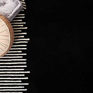 Safavieh Fifth Avenue Collection 6' x 9' Black/Ivory FTV129Z Handmade Modern Contemporary Abstract Stripe Border Wool Area Rug