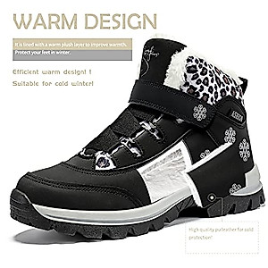 ASHION Women's Snow Boots Waterproof Snowboots Non Slip Durable Warm Winter Booties Hook and Loop Outdoor Shoes Leopard Black Size 10