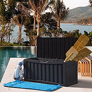 GOFLAME 90 Gallon Outdoor Deck Box, Large Weatherproof Storage Container with Wheels and Lid, Lockable Resin Deck Box for Patio Furniture, Garden Tools, Pillows, Outdoor Cushions, Pool Toys, Black