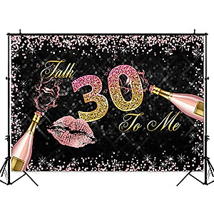 Mocsicka Talk Thirty to Me Birthday Backdrop for Her Rose Gold Happy 30th Birthday Party Decoration for Women Glitter Lips Rose Gold and Black Photography Background (7x5ft (82x60 inch))