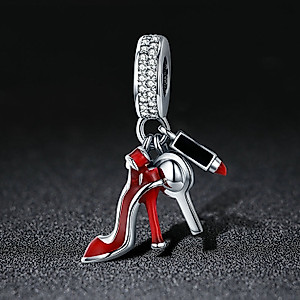 XOYOYZU 925 Sterling Silver High-Heeled Shoes Dangle Charms Clear CZ Charms Fit Snake Chain Bracelet and Necklace (Red shoes)