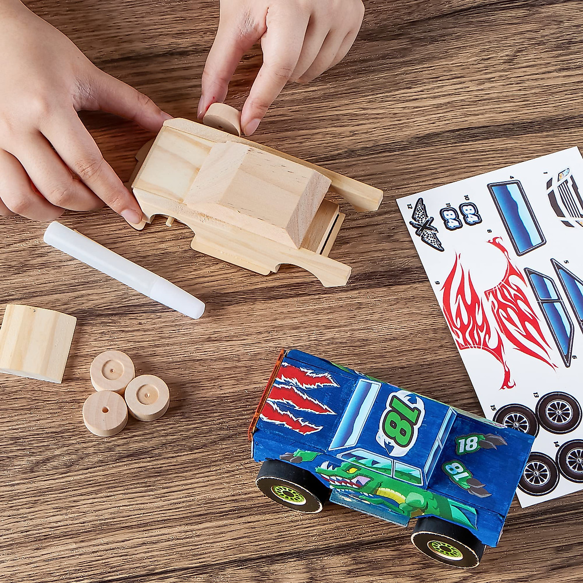 JOYIN Kids Craft Kit Build & Paint Your Own Wooden Race Car Art & Craft Kit DIY Toy Make Your Own Car Truck Toy Construct and Paint Craft Kit, Presents for Kids