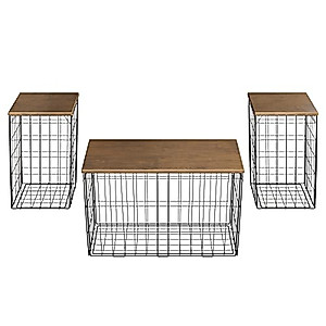 Lavish Home Set of 3 Living Room Tables - Metal Basket Storage with Removable Lids - 2 Small Side and 1 Large Accent Table (Brown/Black)