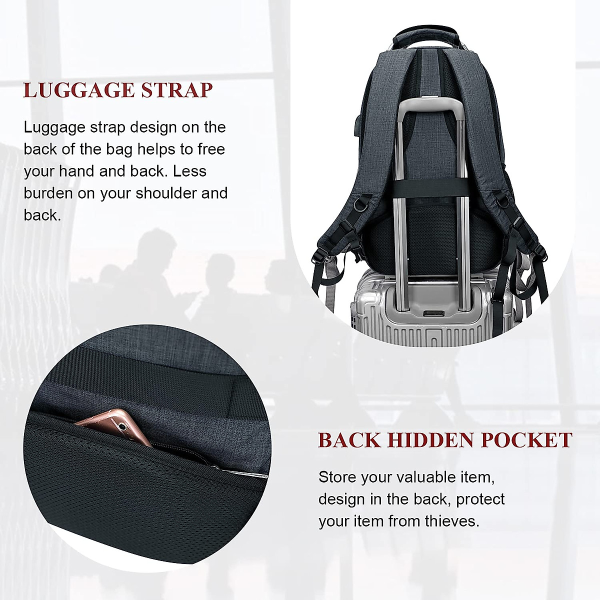 BOLANG Laptop Backpack for Men Women With USB Charging Port Business Work Travel Backpack Water Resistant College School Bookbag Fits 17 Inch Computer (8459 Purple )