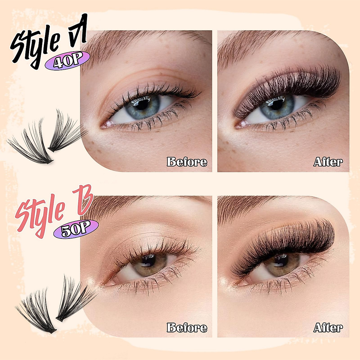 Lash Extension Kit 240PCS Individual Lashes 40D 50D 9-16MM Eyelash Extension Kit with Bond and Seal and Lash Remover and Applicators Lash Clusters Kit DIY at Home by wtvane (Kit-40D+50D-0.07D-9-16MIX)