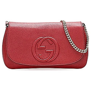 Gucci Soho Interlocking GG Red Leather Chain Flap Shoulder Bag Handbag Italy New