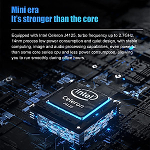 Dual Display Mini PC Intel Celeron J4125 Desktop Fast Networking Light Gaming Computer 8GB DDR4 256GB SSD Windows 11 Pro Dual HDMI Type-C 2x4K Display WiFi,HDMI,BT