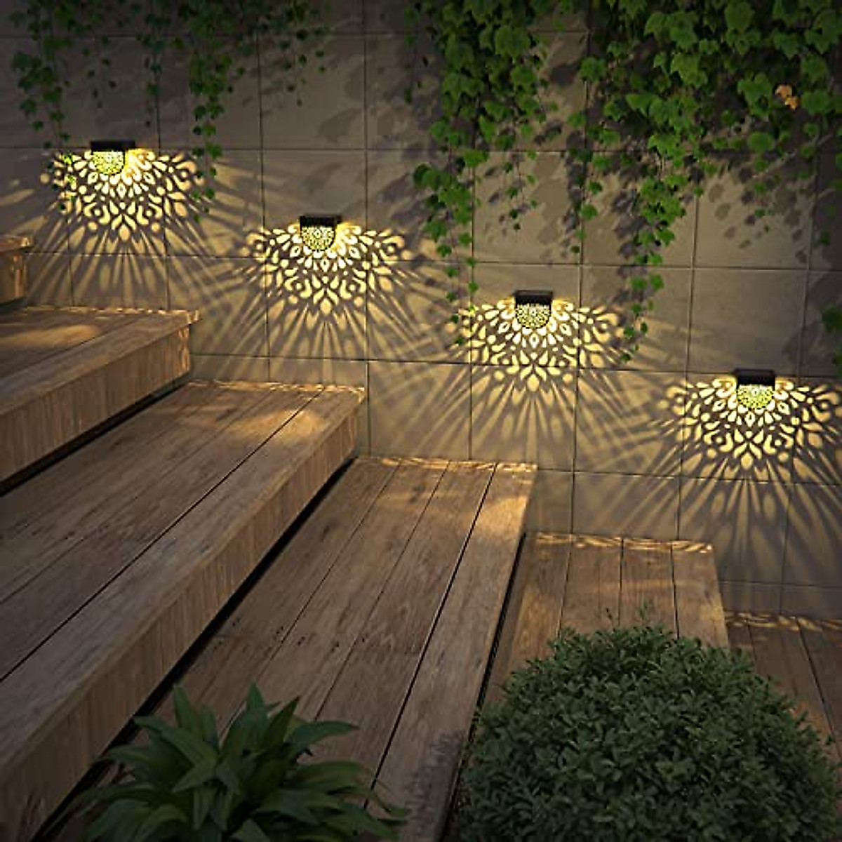 EKQ Solar Fence Lights 6 Pack Solar Deck Lights Outdoor Waterproof LED Solar Powered Step Lights Wall Lights Outdoor Decorations Warm Yellow Light Decorative Lighting for Garden, Front Door, Backyard