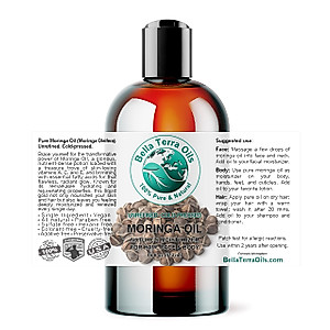 Bella Terra Oils - Organic Moringa Oil 16 oz - Cold-Pressed Mastery, Packed with Vitamins & Antioxidants, Impeccable for Natural Skin Nourishment