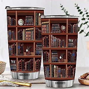 BECHUSKY Bookshelf Tumbler Library Bookshelf Tumbler Book Lover Tumbler Librarian Reading Book Bookish Gift For Friends Readers Bookworm Men Women His Her On Birthday Christmas Anniversary Holiday