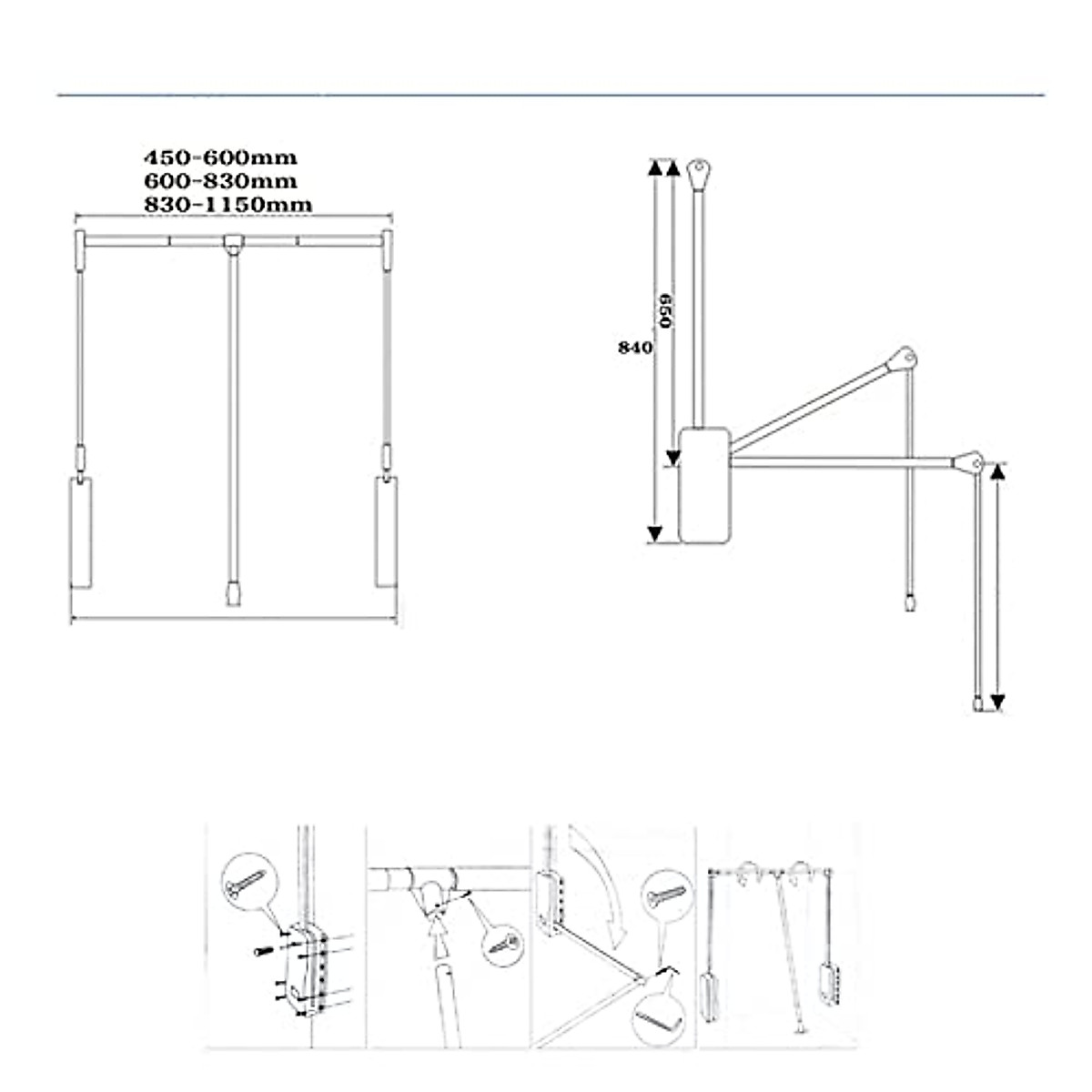 Brown Drop-Down Wardrobe Hanging Rail, Aluminum Alloy Closet Storage Rack, Adjustable Closet Rod Wardrobe Lifter Storage Rack, Adjustable 450-1150mm, Load 30KG (Size : 830-1150mm)