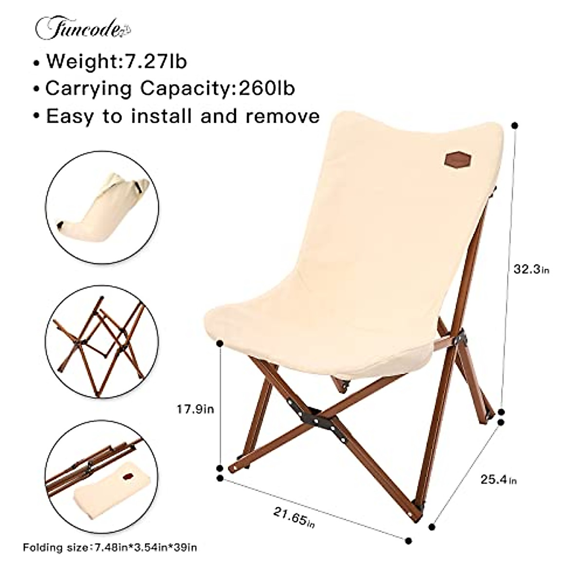 Funcode Portable Folding Camping Chair with Carry Bag for Camping,Beach,Picnic,Garden,Patio(Beige01).