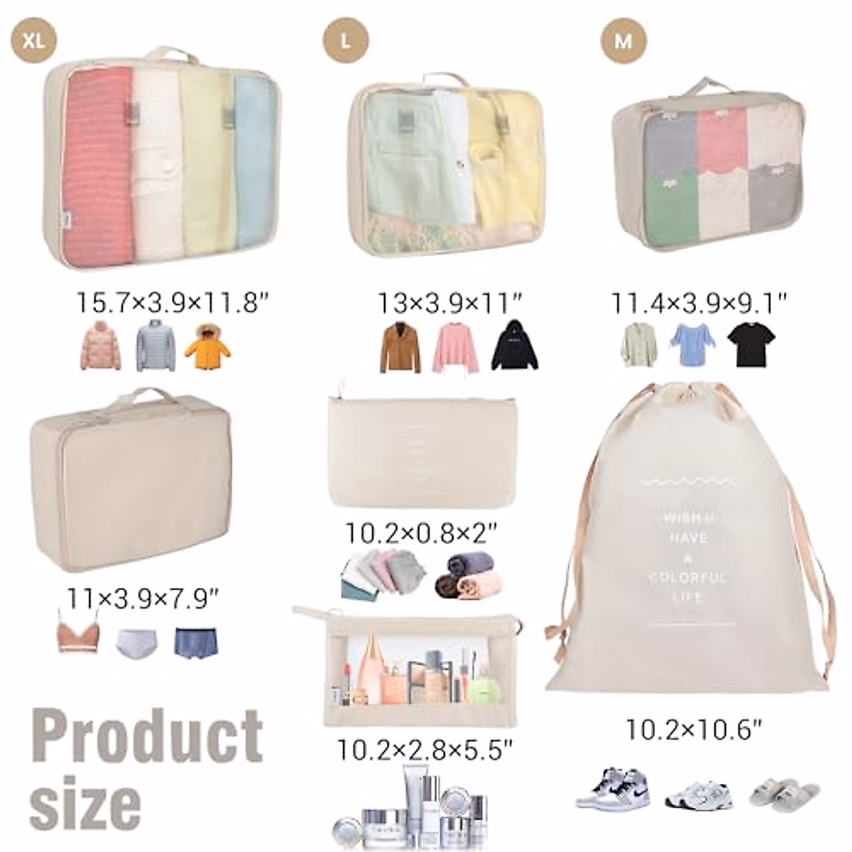 Travel Packing Organizers，7-piece organizer set, travel essentials travel accessories for carry-on luggage, organizer set, travel ba (Mickey)